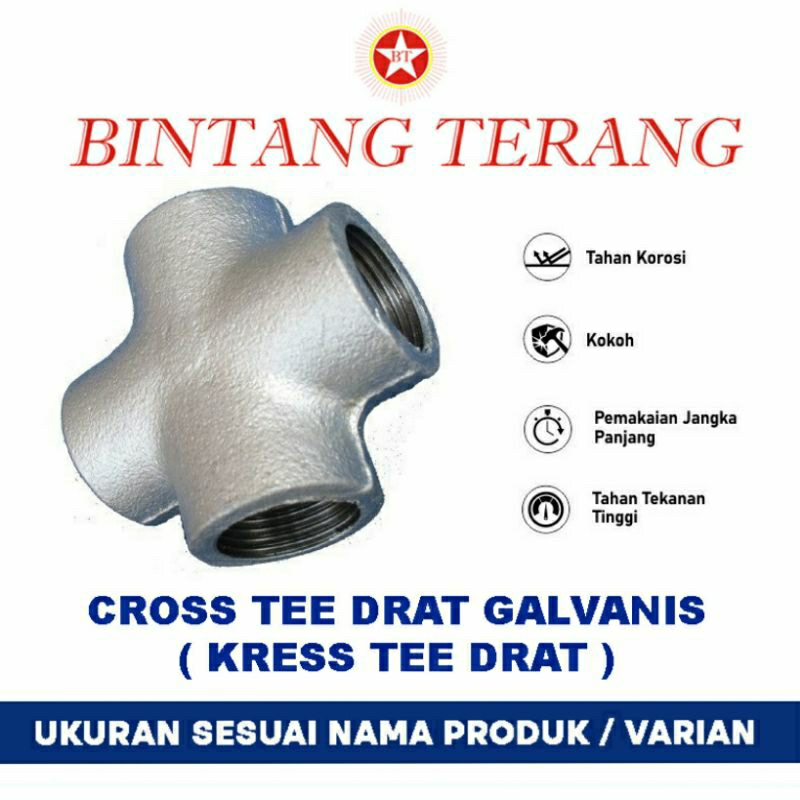 Jual Cross tee galvanis 1" / sambungan 4 arah galvanis / 4 way Tee ...