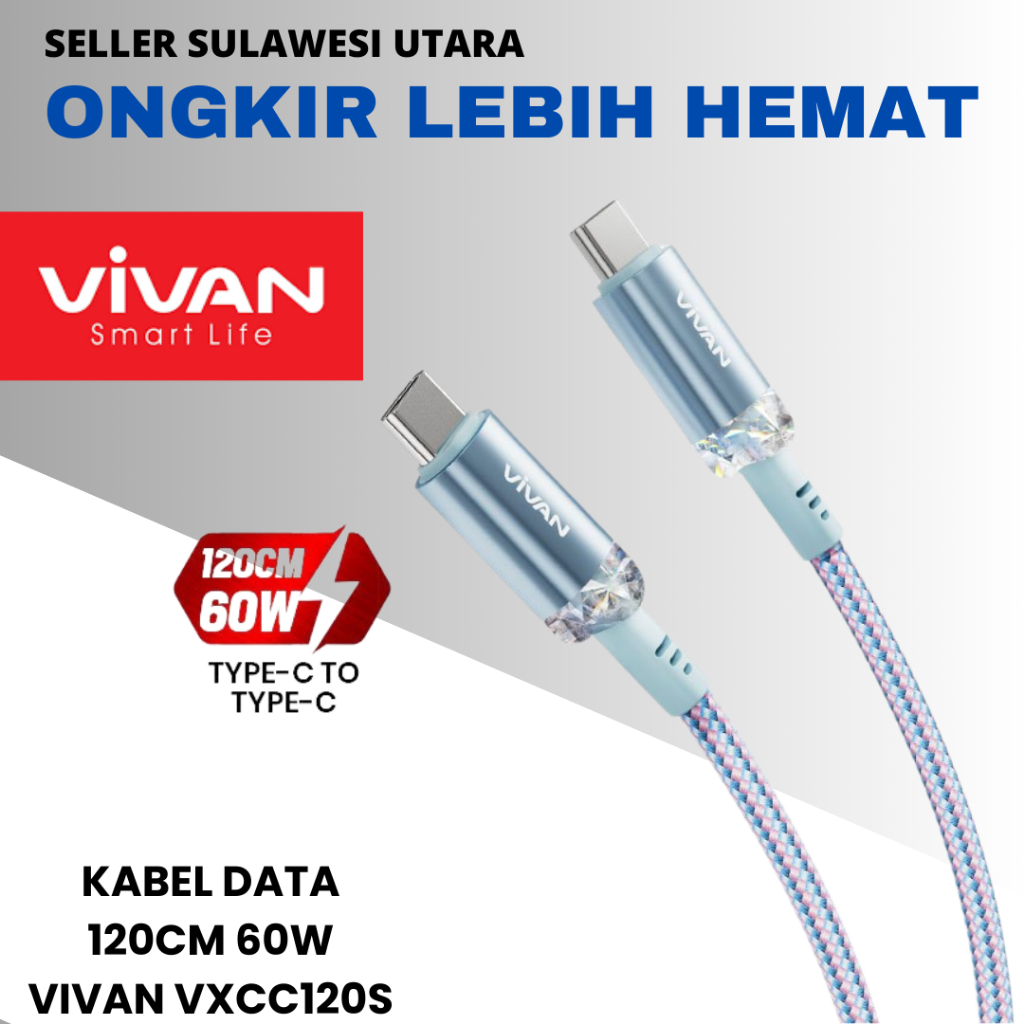 Jual KABEL DATA TYPE-C TO TYPE-C / TYPE-C TO LIGHTNING FAST CHARGING 120CM 60W VIVAN VXCC120S ...
