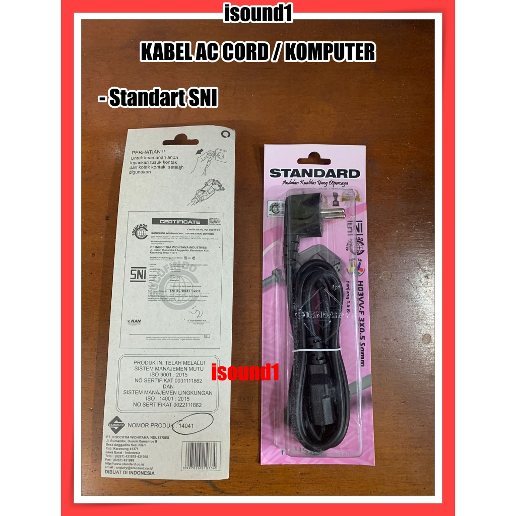 Jual KABEL POWER AC CORD KABEL KOMPUTER ORIGINAL STANDART SNI 1,5 M ...