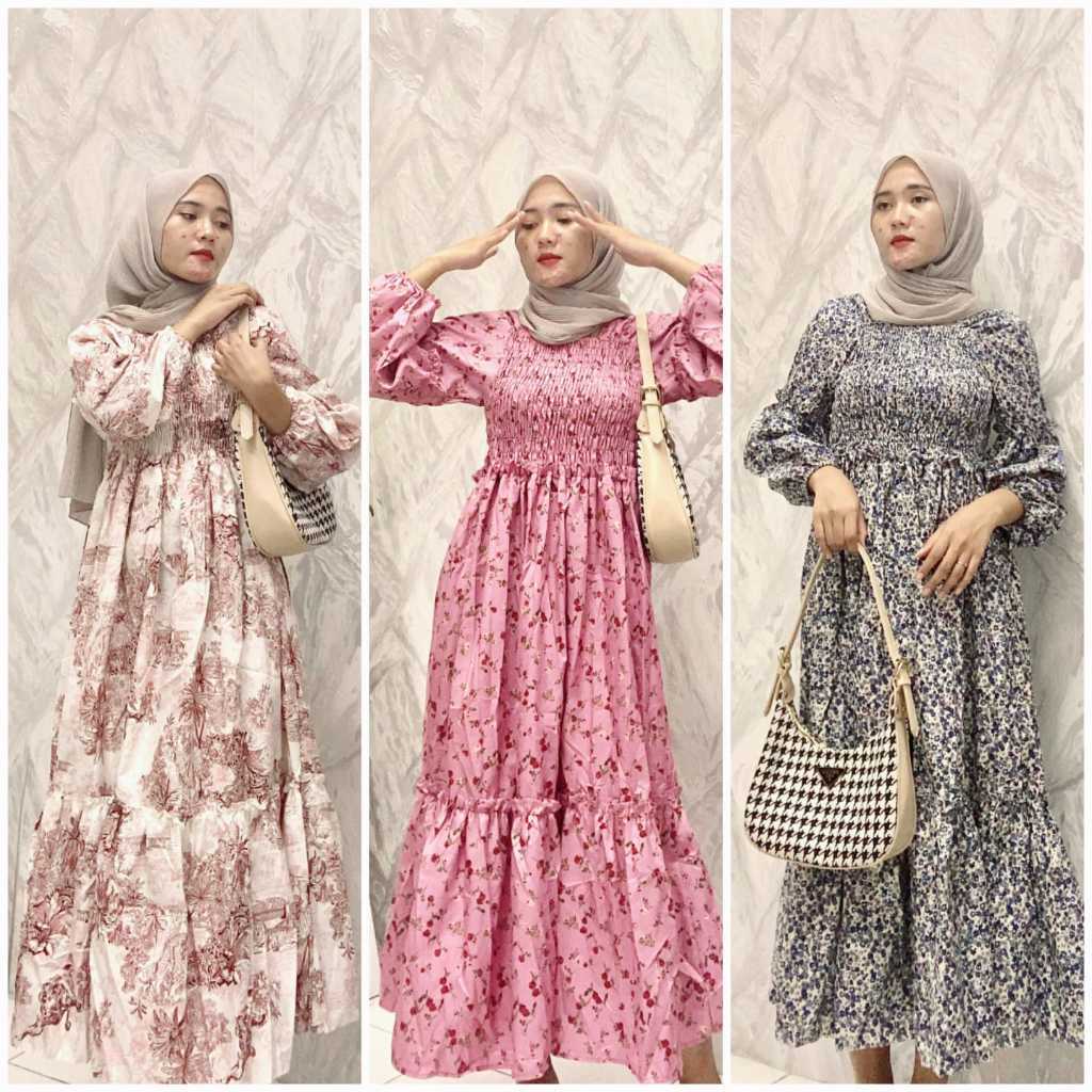 Jual JKFashion - RPF OOTD Maxi Dress Motif Korean Flower / Long Dress ...
