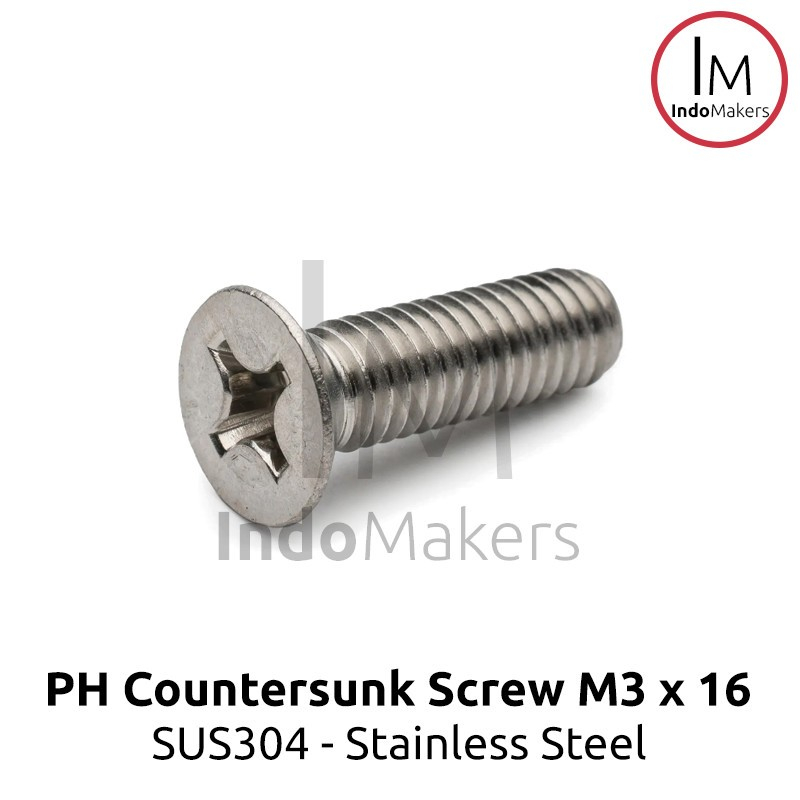 Jual DIN965 Baut PH / JF Countersunk / Plus / Verseng / Stainless M3x16 ...