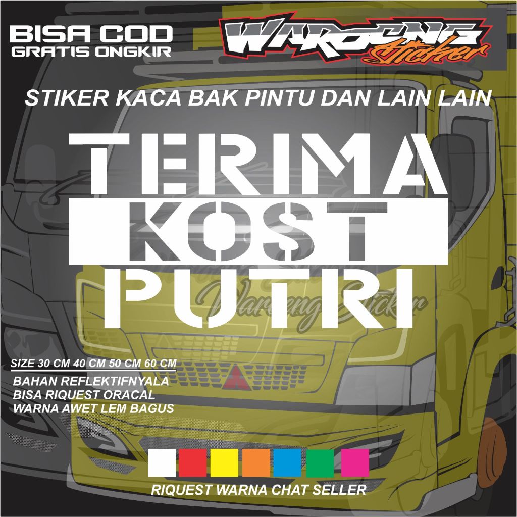 Jual TERIMA KOST PUTRI STICKER STRIP KACA MOBIL TRUK DAN PICK UP ...