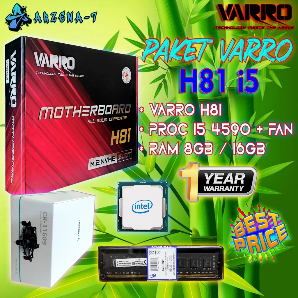 Jual Paket Motherboard H81 Varro + Proc Core i5 4590 + Ram 8Gb - 16Gb ...