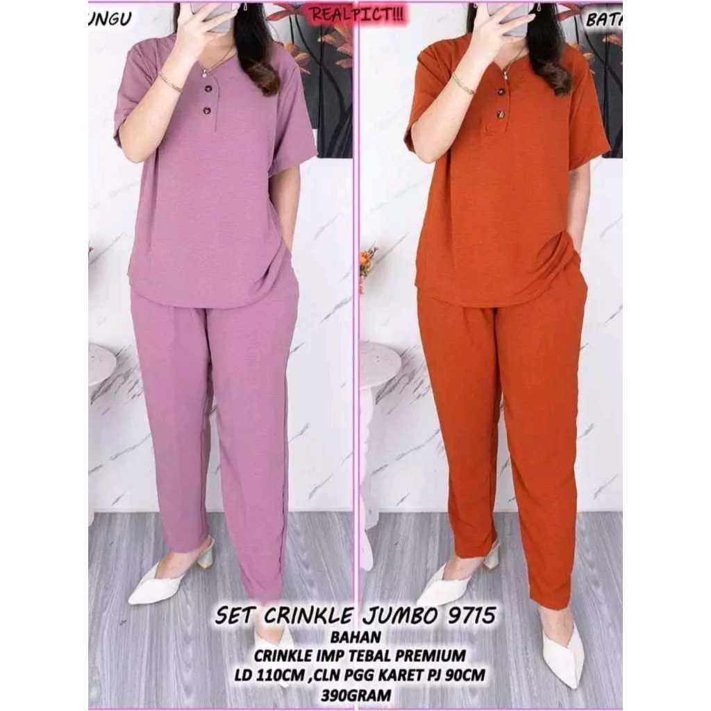 Jual Setelan Wanita Jumbo Lengan Pendek Bahan Crinkle Airflow | Setelan Jumbo Wanita XXL ...