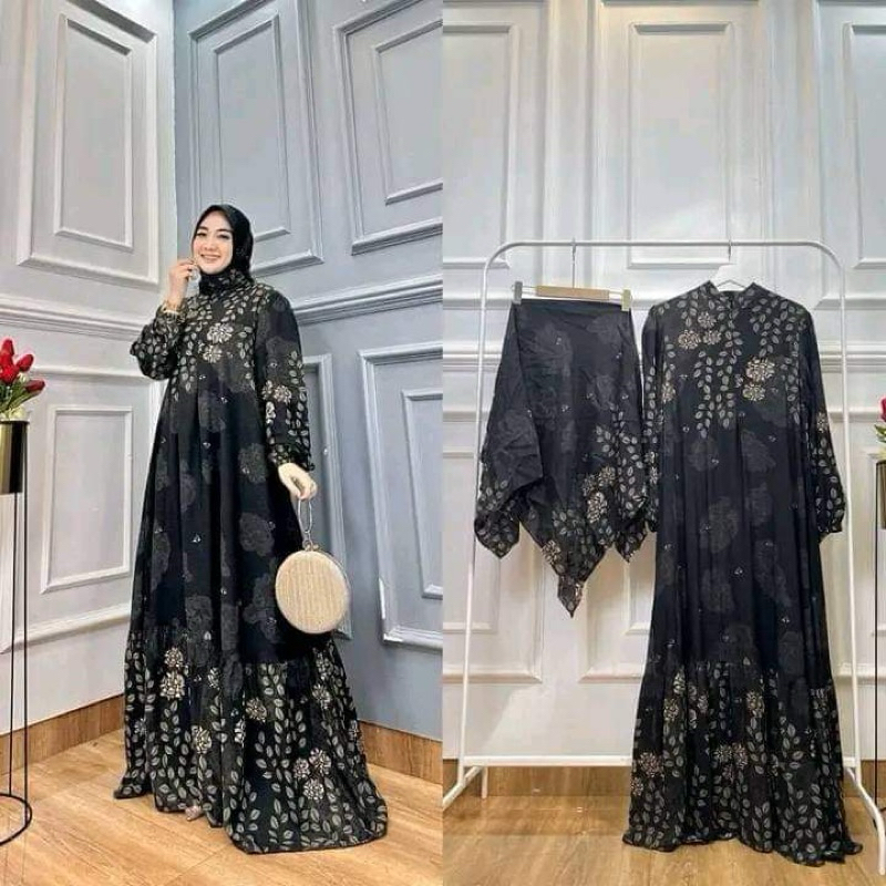 Jual GAMIS HIJAB MOTIF DAUN TERBARU// DASTER ARAB RENDA/Batik novi ...