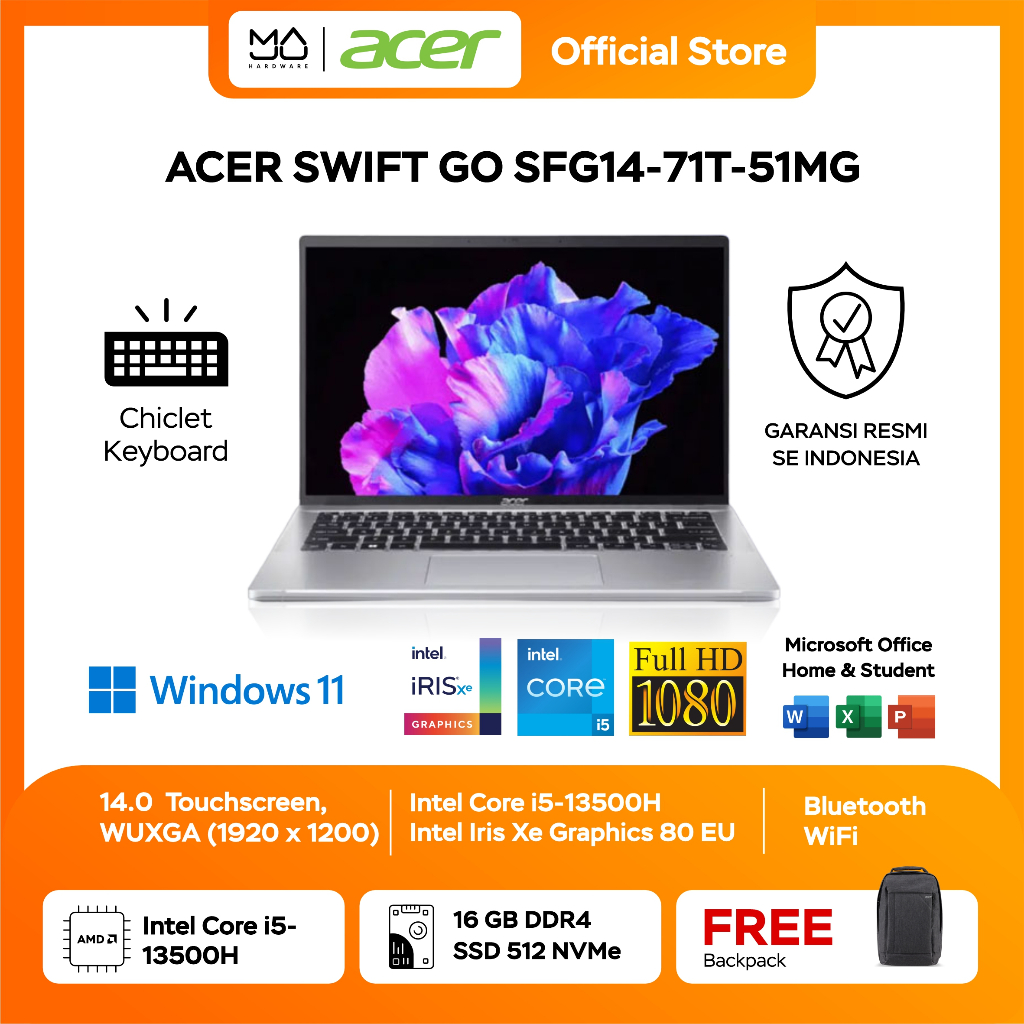 Jual Laptop Acer Swift GO SFG14-71T-51MG TouchScreen – Pure Silver [i5 13500H-16GB-SSD 512GB ...