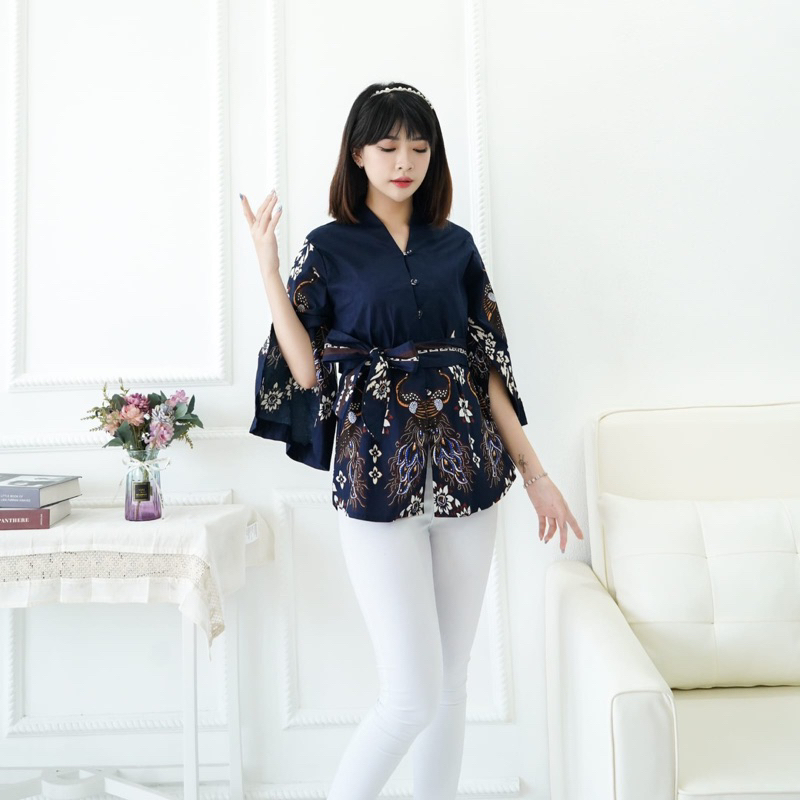 Jual Blus batik t700f navy | Shopee Indonesia