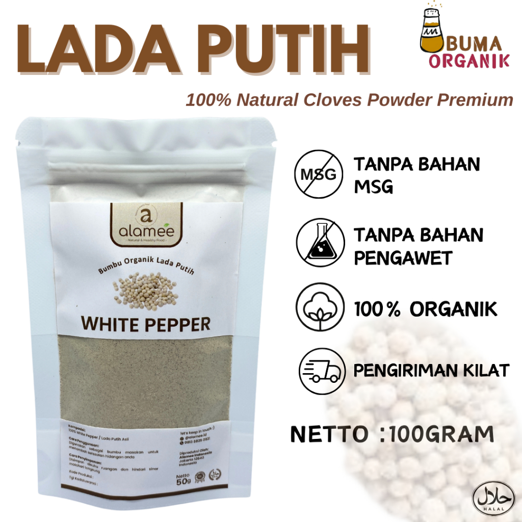 Jual White Pepper Powder Lada Putih Bubuk Merica Whitepepper Rempah ...
