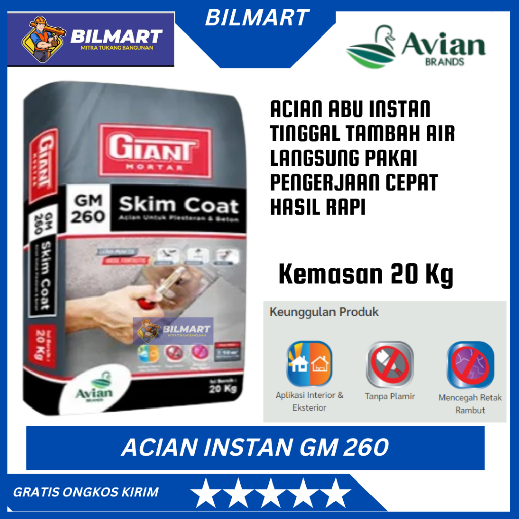 Jual ACIAN ABU INSTAN GM 260 GIANT MORTAR 20 KG | Shopee Indonesia