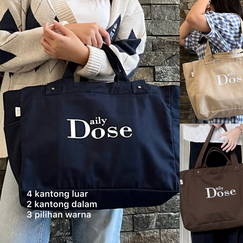 Jual Tas kanvas/Totebag/ daily DOSE /biru NAVY , KREM, coklat ARMY ...