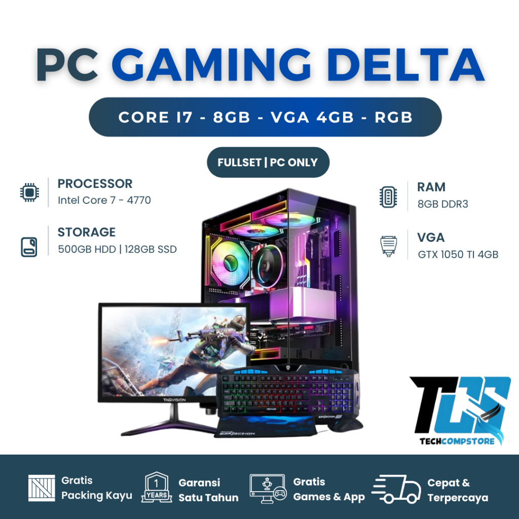 Jual PC Gaming Editing Rakitan Fullset I7 Ram 8GB VGA GTX 1050 Ti 4GB ...