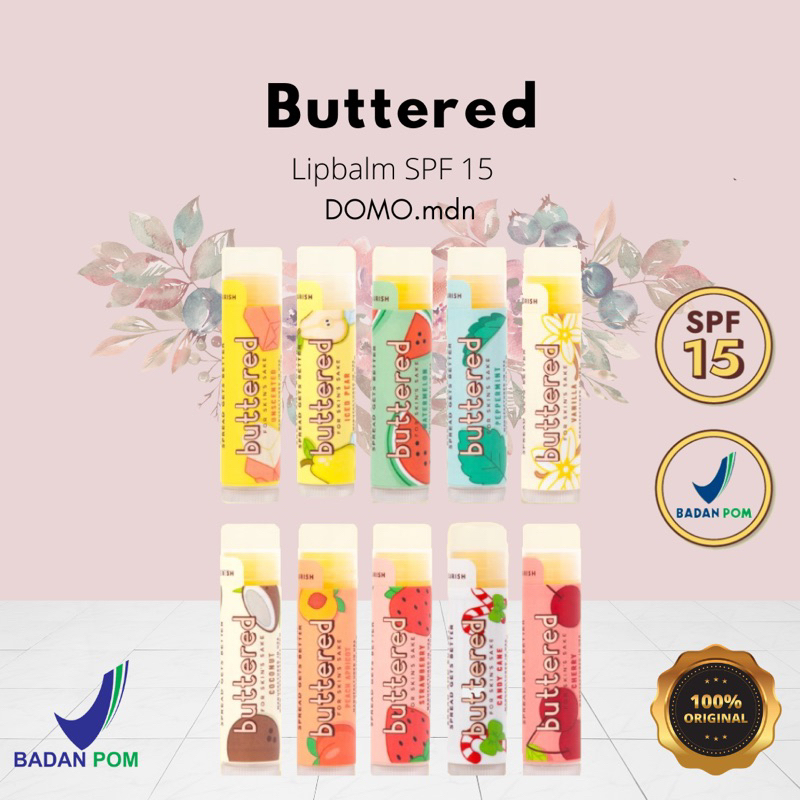 Jual BUTTERED PREMIUM LIP BALM SPF 15 candy cane peppermint vanilla ...