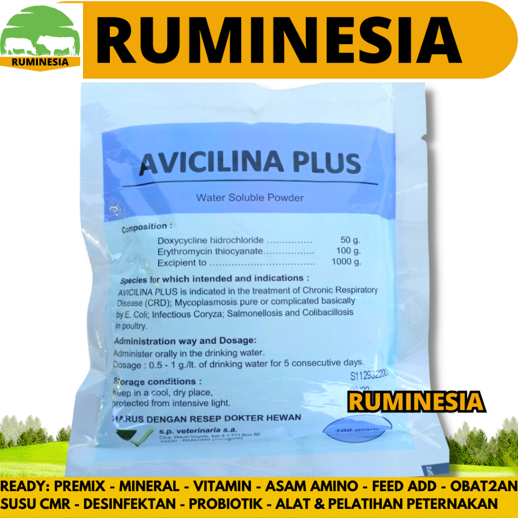 Jual AVICILINA PLUS 100 GRAM - Obat CRD Korisa Snot Pilek Ngorok ...