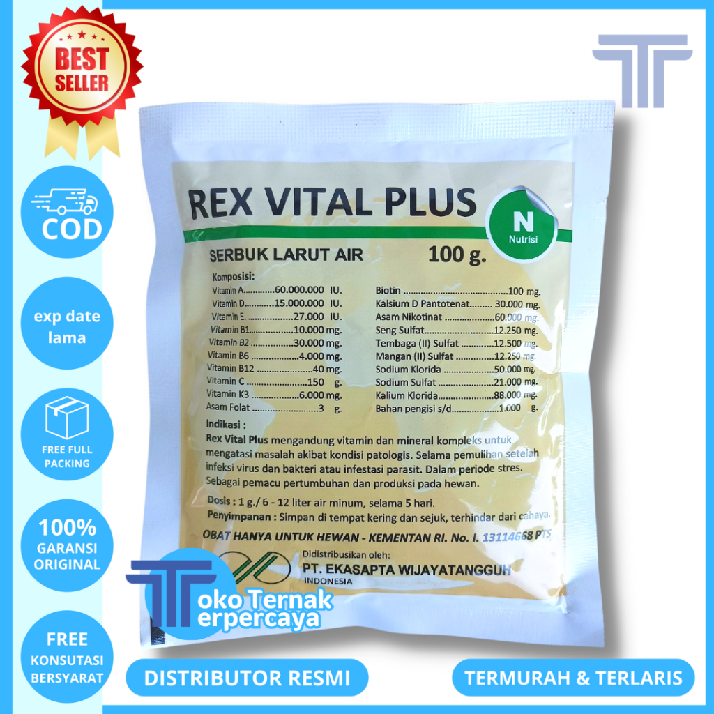 Jual REX VITAL PLUS 100 GRAM - Vitamin Konsentrasi Tinggi Hewan Ternak ...