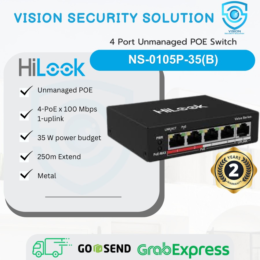 Jual Hilook by Hikvision NS-0105P-35(B) Unmanaged Switch PoE 4 Port NS-0105P-35(B) 35W - Garansi ...