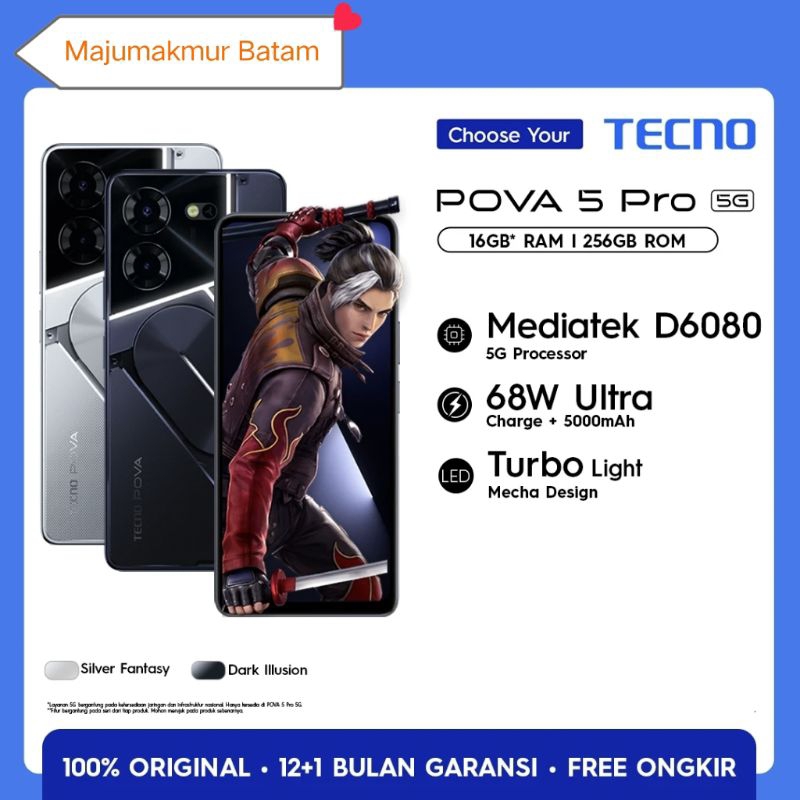 Jual TECNO POVA 5 PRO 5G 8+8/256GB DIMENSITY 6080 5G 68W SUPER FAST CHARGING + 5000mAh | Shopee ...