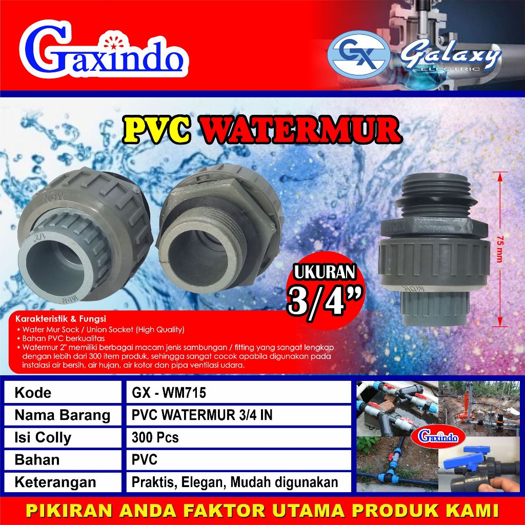 Jual WATERMUR PVC 3/4 INCH DRAT MODEL WM715 ALAT SAMBUNGAN PIPA ...