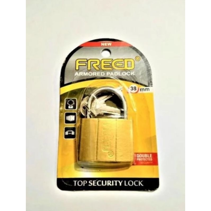 Jual gembok besi kuning FREED 38 MM padlock 38mm anak kunci 3 pcs ...