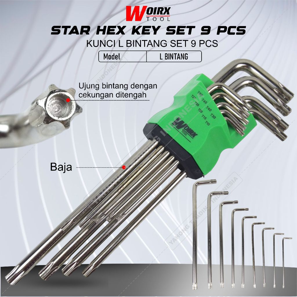 Jual Kunci L BINTANG 1 Set 9 Pcs Star Hex Key 9pcs Kunci L Star Panjang ...