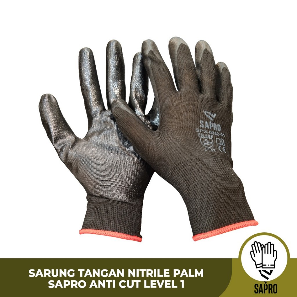 Jual Sarung Tangan Safety Anti Cut SAPRO Cut Resistant Level 1 Nitrile ...