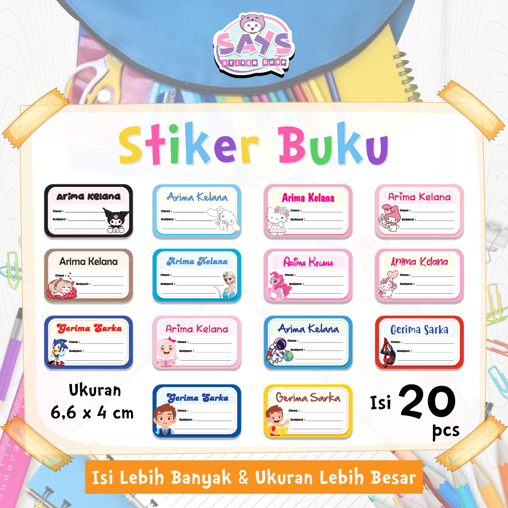 Jual Stiker Buku Anak Sekolah (stiker isi 20pcs) | Shopee Indonesia