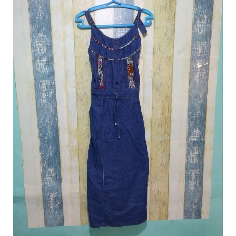 Jual PRELOVED OVERALL DENIM MOTIF BATIK BIRU DONGKAR (Size S) (LD=85cm ...
