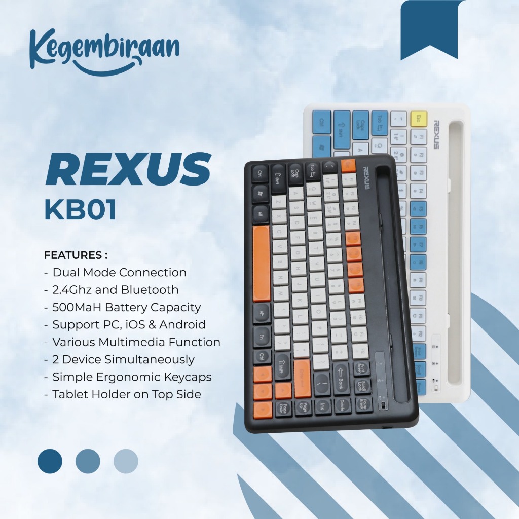 Jual Rexus KB01 Keyboard Bluetooth Mini Dual Connection Mosaic Stand ...