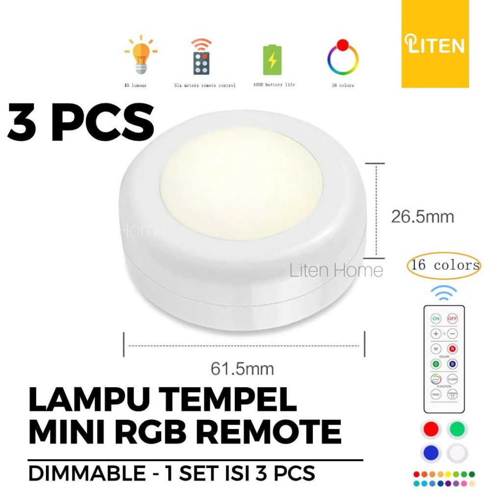 Jual Lampu Tempel Plafon Mini RGB Remote / Downlight LED Kecil Baterai ...