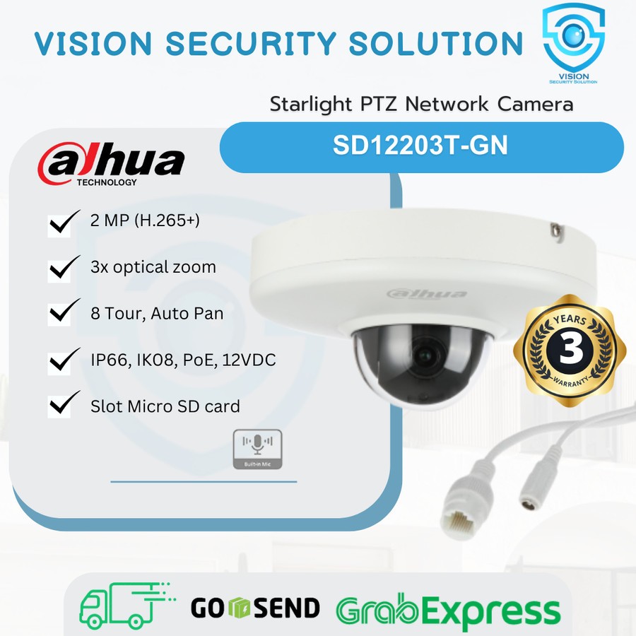 Jual Speed Dome PTZ IP Dahua Indoor 2MP SD12203T-GN-S2 3x Optical Zoom ...