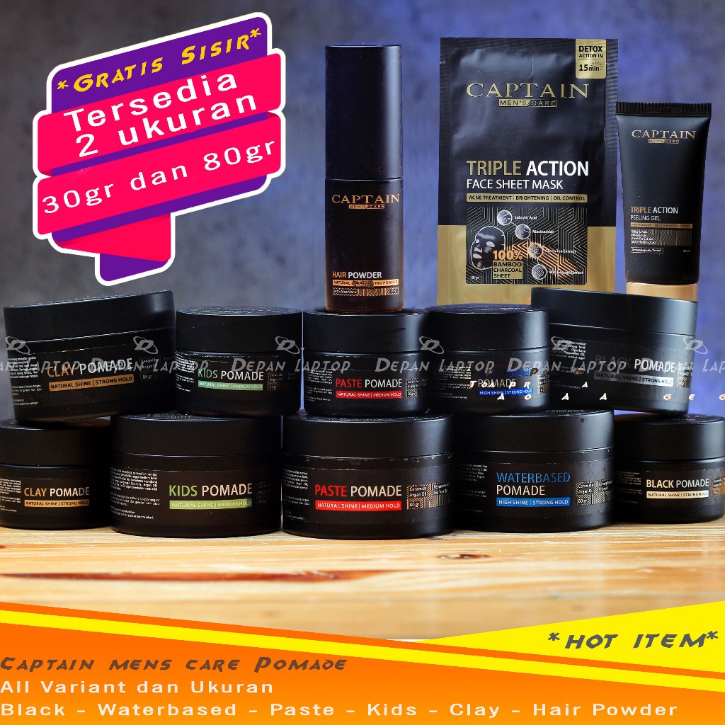 Jual Captain Mens Care Black Pomade Clay Waterbased Kids Hair Powder ...