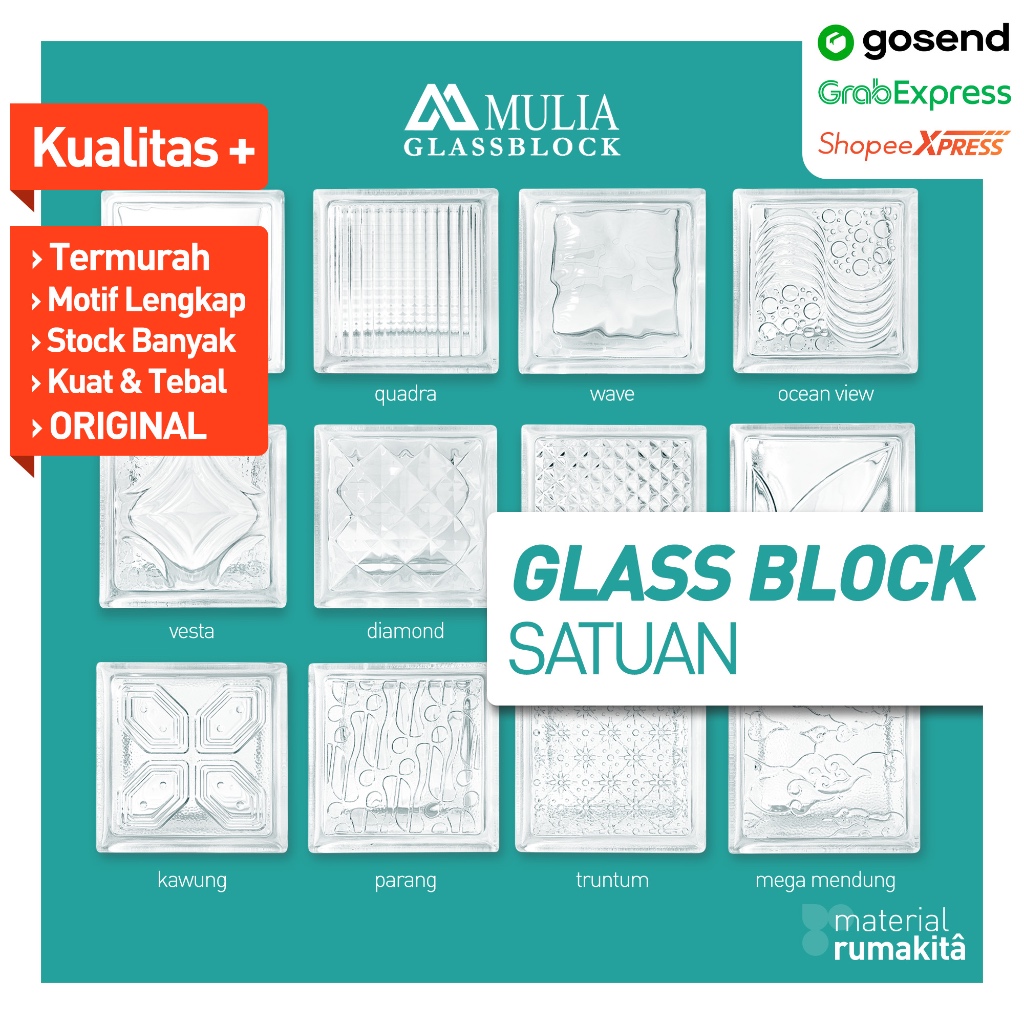 Jual GLASS BLOCK MULIA MOTIF LENGKAP / GLASSBLOCK DINDING SATUAN ...