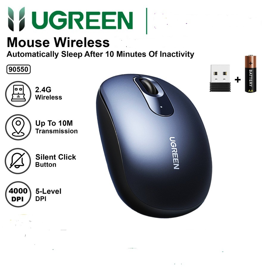 Jual UGREEN Mouse Wireless 2.4G Silent Click 2400 DPI Ergonomic MU105 ...