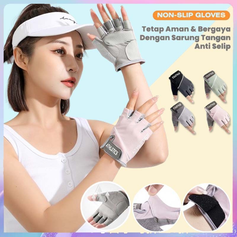 Jual Sarung Tangan Gym Wanita Anti Slip Sarung Tangan Olahraga/Fitness/ Montor/Sepeda Half ...