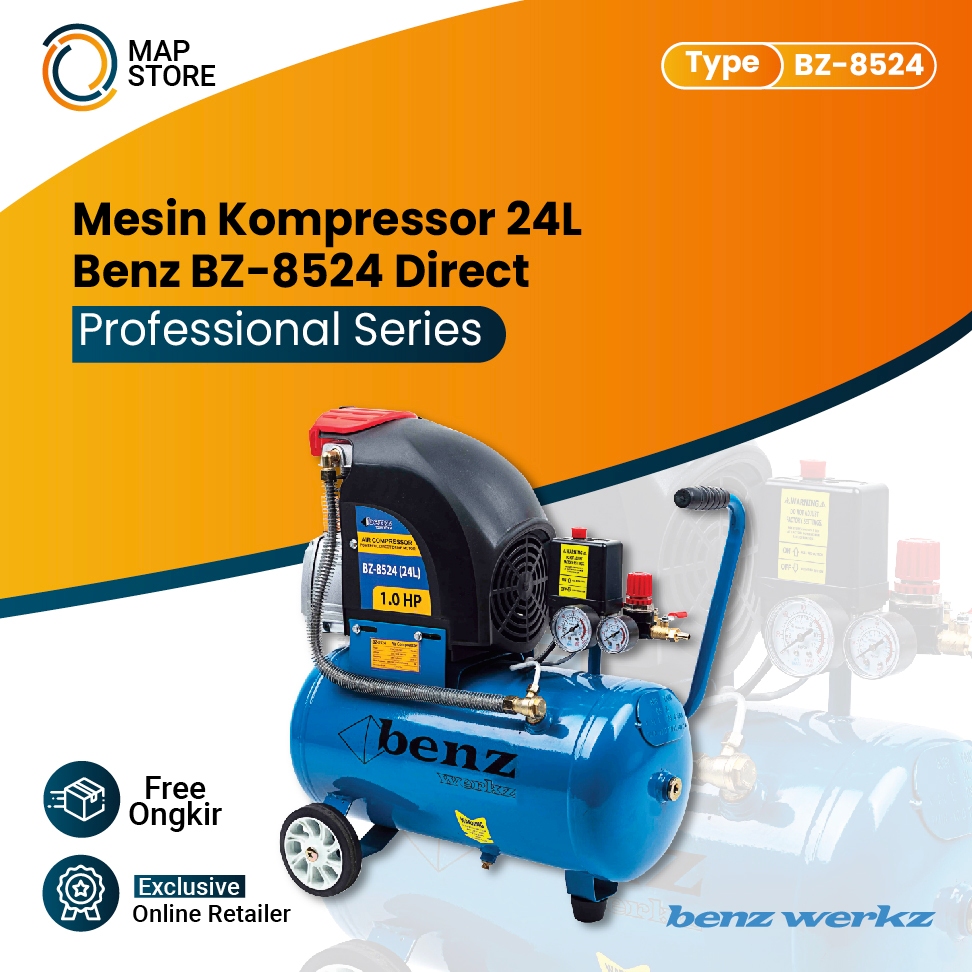 Jual Mesin kompresor angin 24L OLI / Compressor direct 24L 1HP By Benz BZ 8524 | Shopee Indonesia