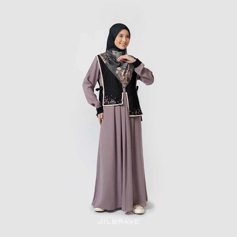 Jual JILBRAVE Talea Dress Gamis Wanita dengan Vest Bordir Bunga Casual ...