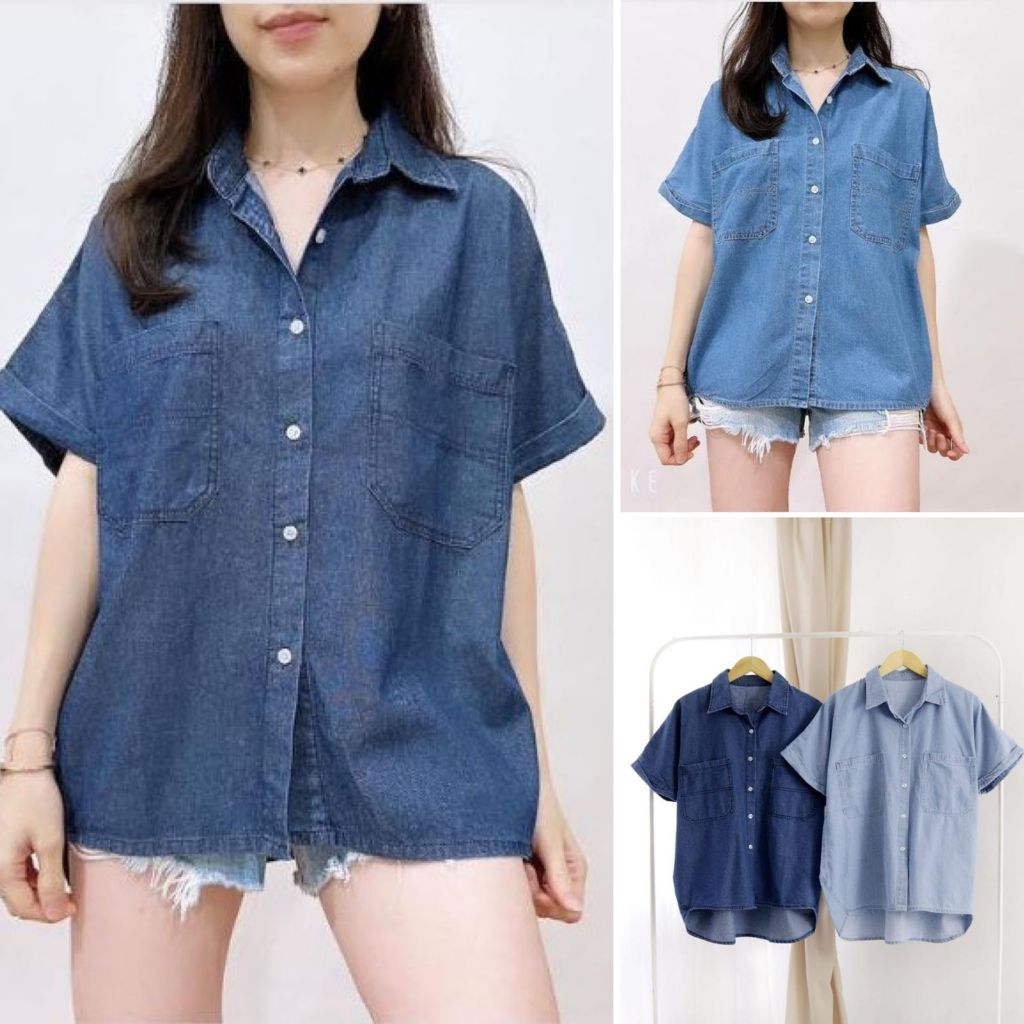 Jual Uxuclo Kemeja Batwing Basic Wanita Jeans Denim Premium Lengan ...