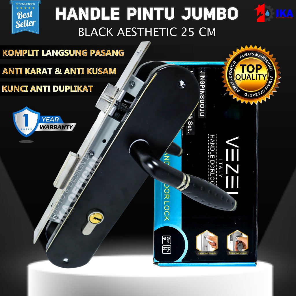 Jual 1212 Handle Set Kunci Pintu Hitam Ring Silver Ukuran Besar 25 cm ...