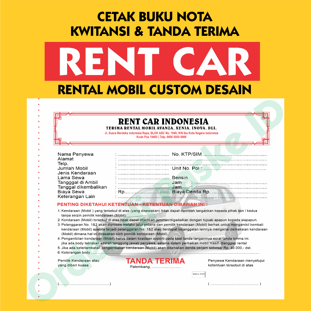 Jual CETAK BUKU NOTA KWITANSI TANDA TERIMA RENTAL MOBIL USAHA SENDIRI ...