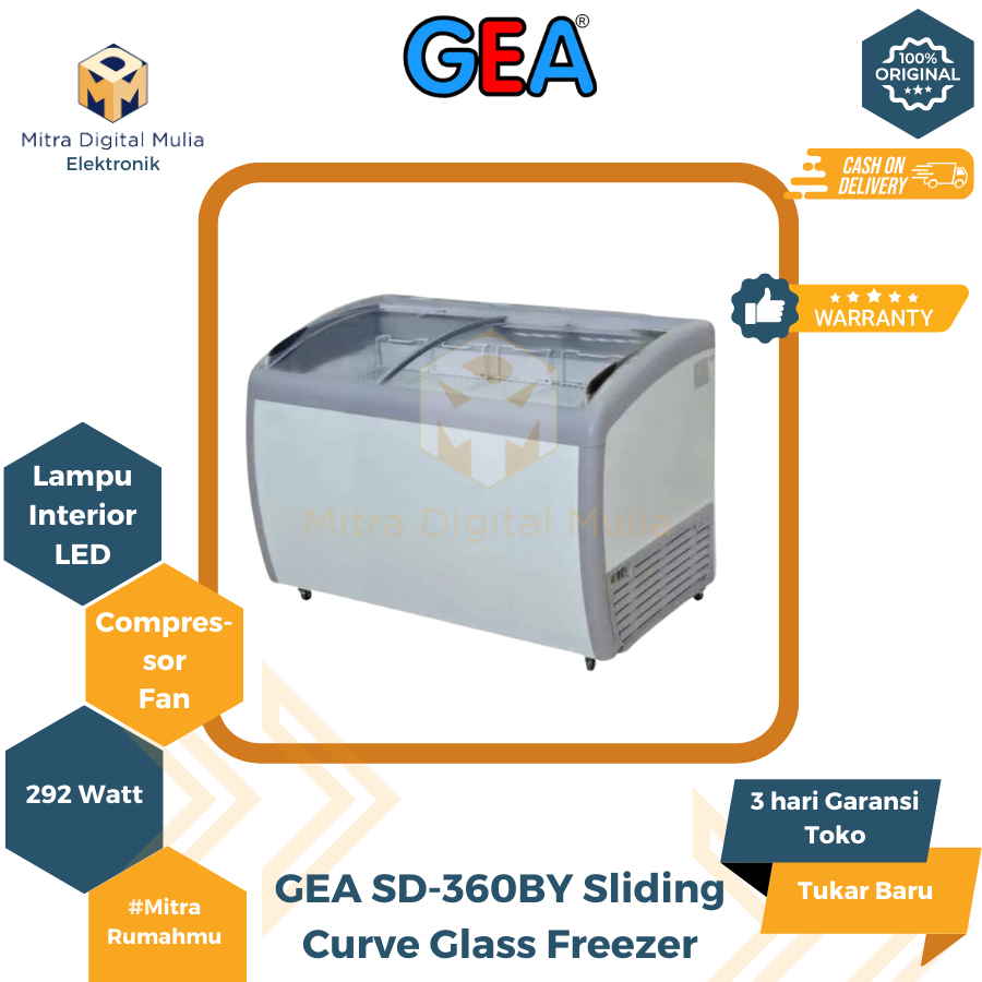 Jual GEA SD-360BY Sliding Curve Glass Freezer 360 Liter | Shopee Indonesia