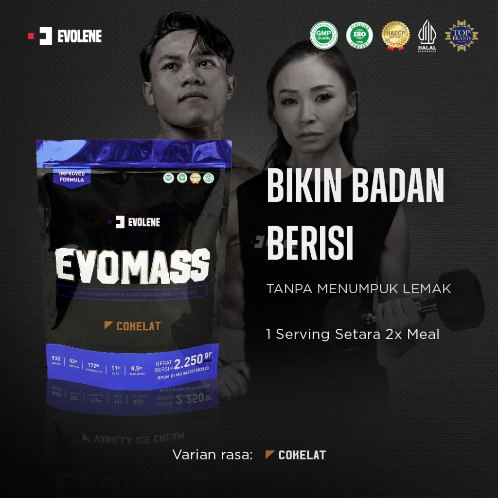 Jual EVOMASS 2.25KG / 5 LBS EVOLENE ORIGINAL SUSU PROTEIN BPOM HALAL EVO MASS MAS EVOLEN EVOLIN ...