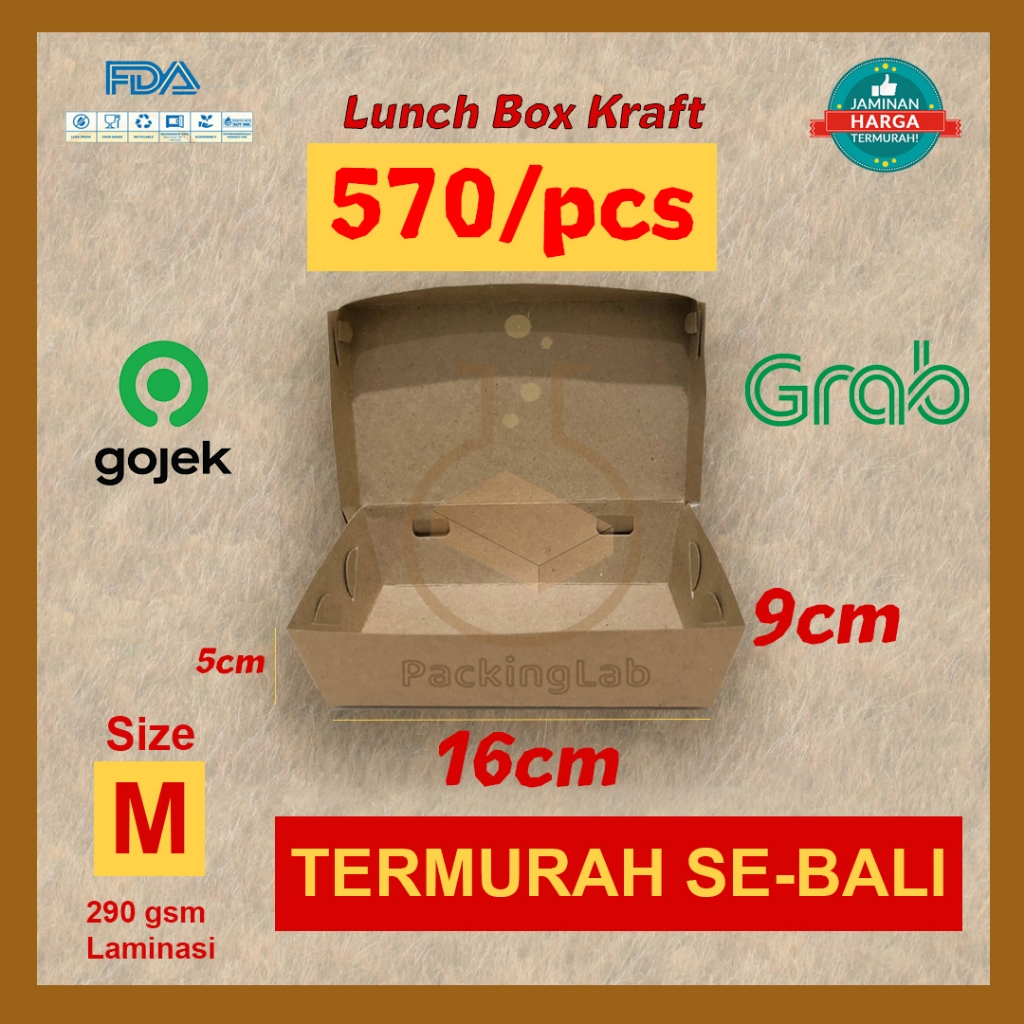 Jual PAPER LUNCH BOX SIZE M KRAFT COKLAT FULL LAMINASI FOODGRADE 290 ...