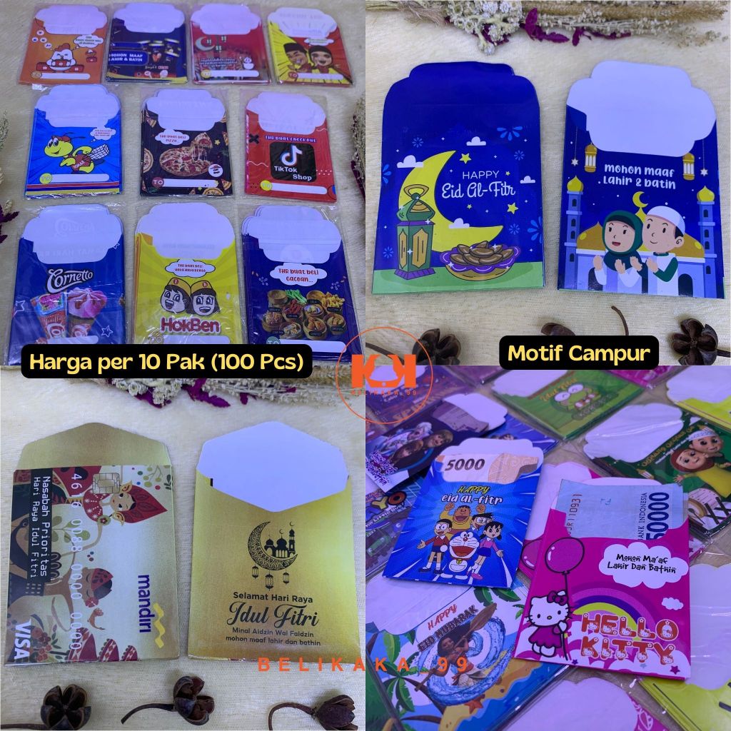 Jual (10 PAK ISI 100 PCS-SEDANG-B) AMPLOP LEBARAN MOTIF BANK KARTUN DAN ...