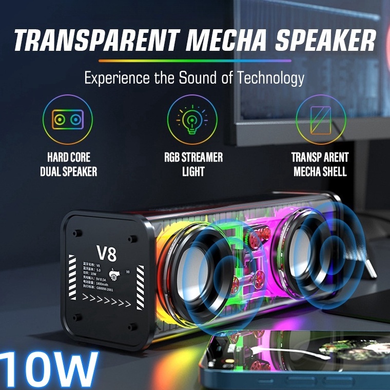Jual Bluetooth Speaker Subwoofer Mech Audio RGB 7 Color Light V8 ...