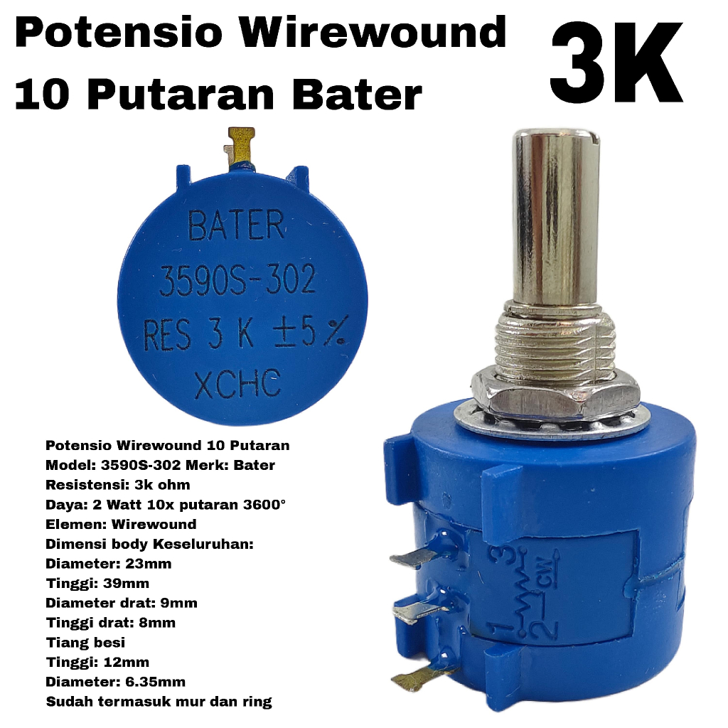 Jual Potensio Wirewound 10 Putaran 3k Bater Multiturn Presisi | Shopee ...
