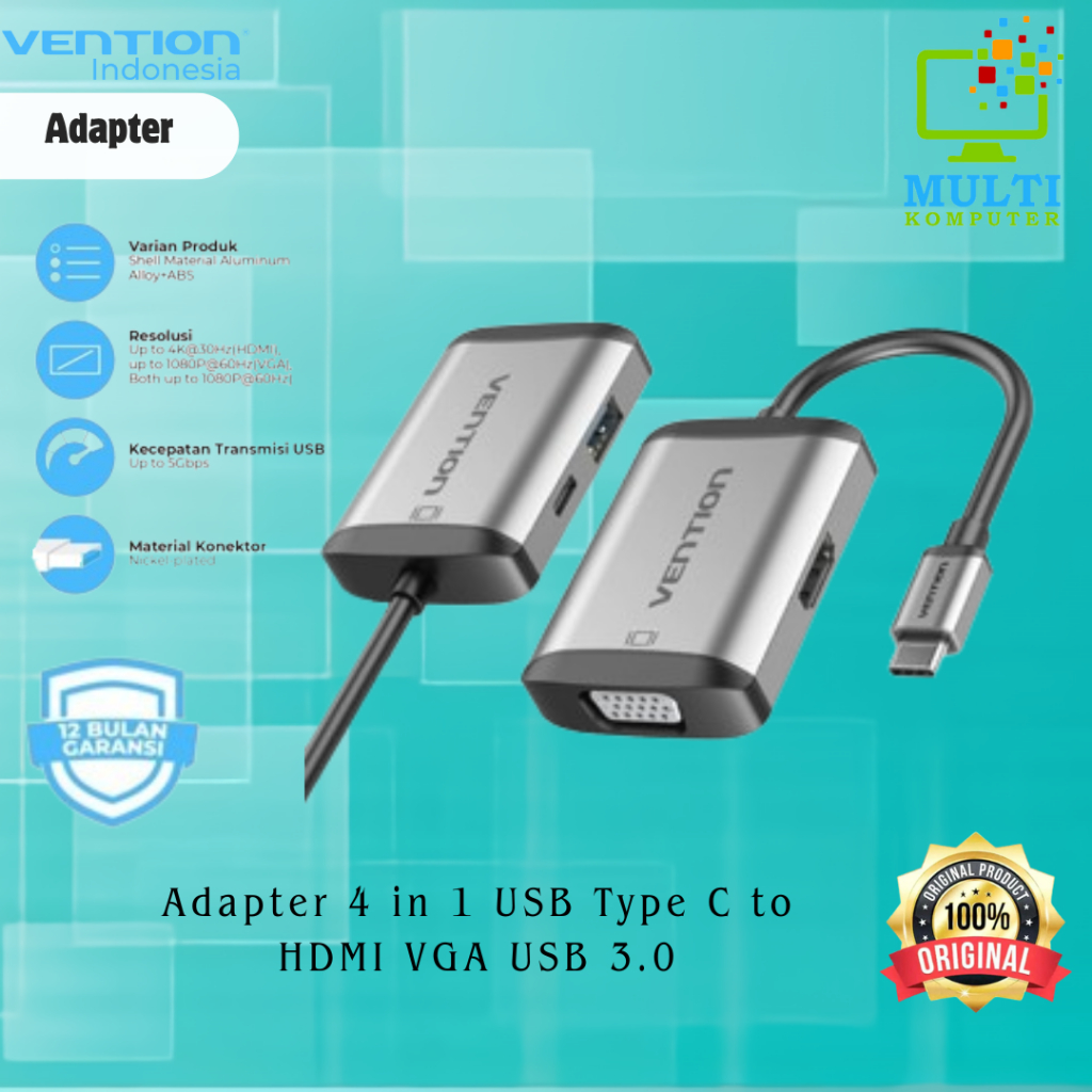 Jual Vention Adapter 4 in 1 USB Type C to HDMI VGA USB 3.0 PD - TFA ...