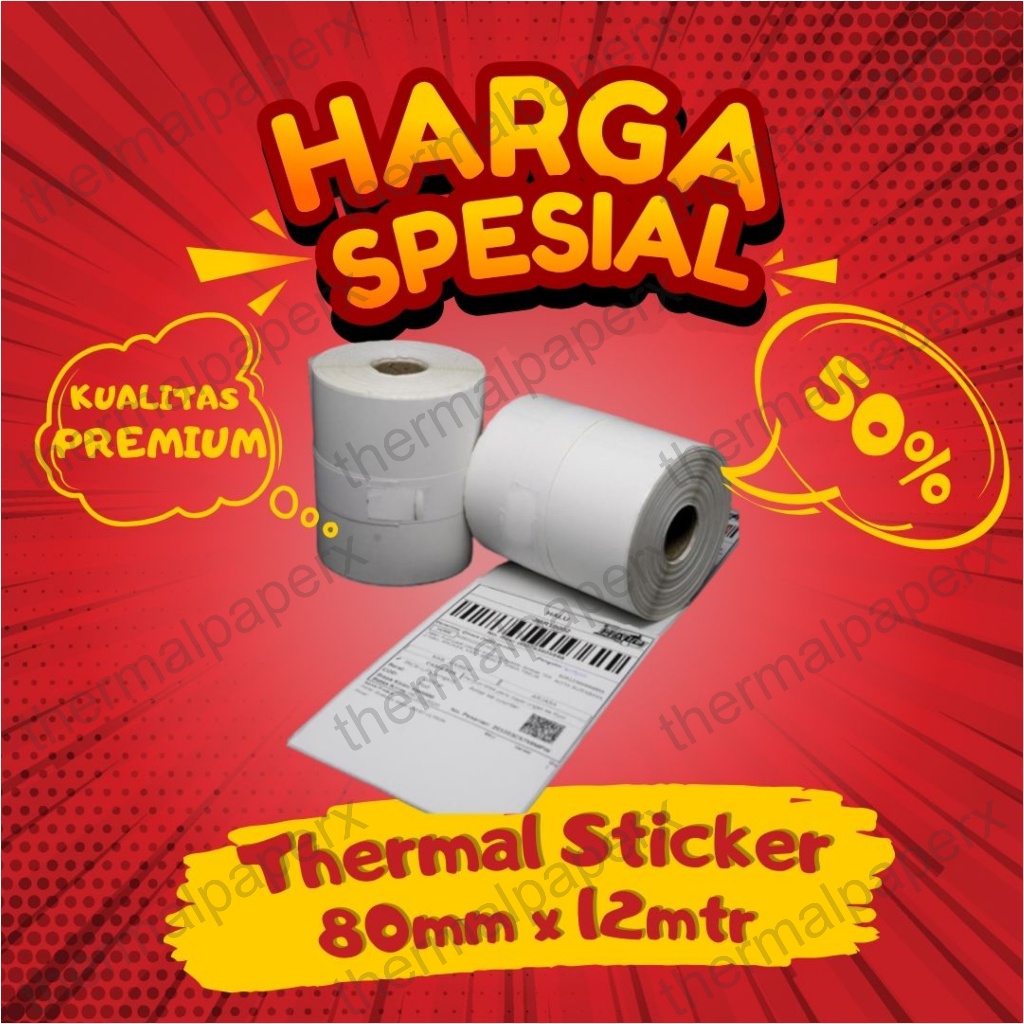 Jual KERTAS STIKER LABEL PRINTER THERMAL 80X50 80MM 80X12 METER ...