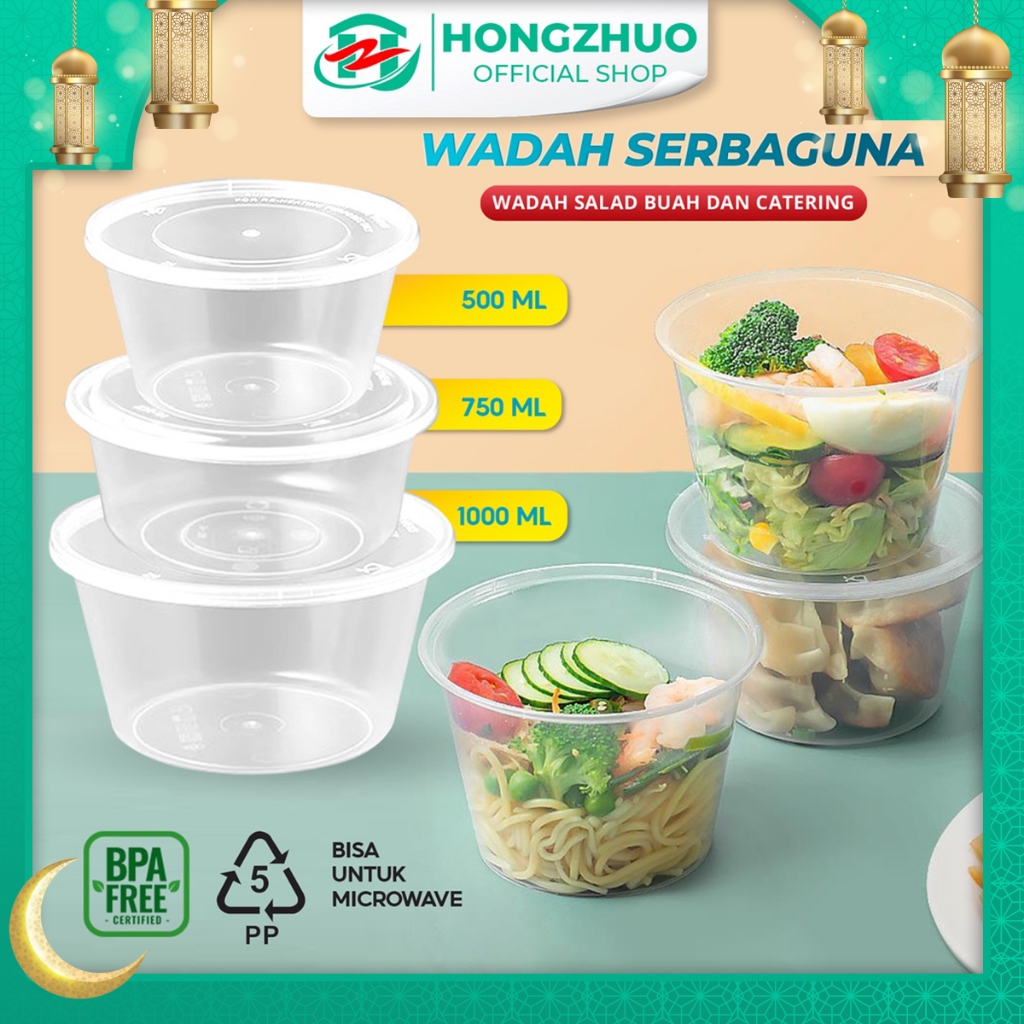 Jual Hongzhuo Mangkok Plastik Kotak Makan Pudding Bulat Wadah Salad ...