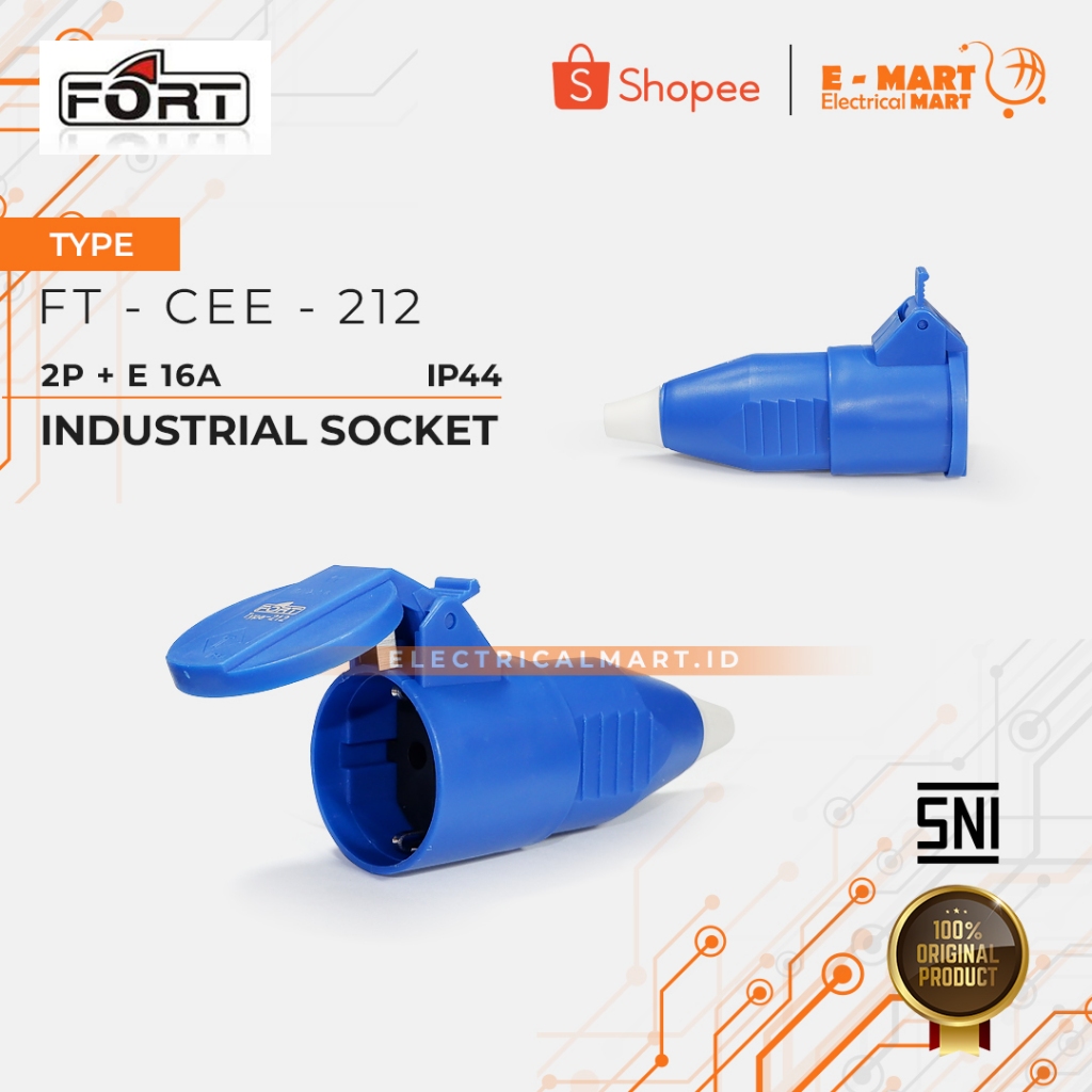 Jual Fort Industrial Mobile SOCKET CEE-212 2Pin 16A WATERPROOF IP44 | Shopee Indonesia