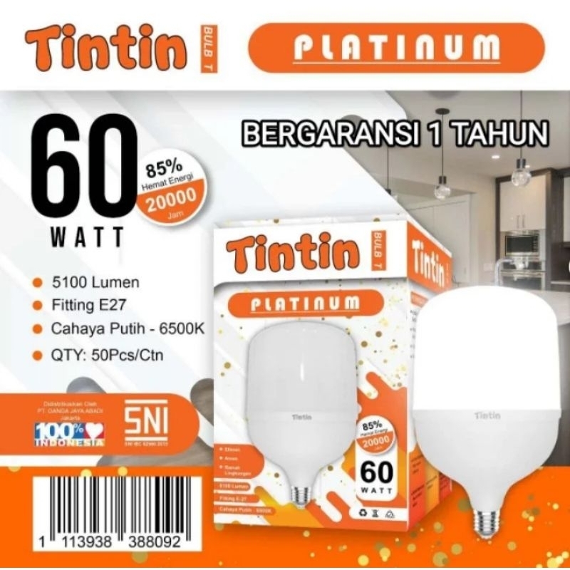 Jual Lampu Tintin Platinum Kapsul 60 Watt 50 Watt 40 Watt Cahaya Putih ...