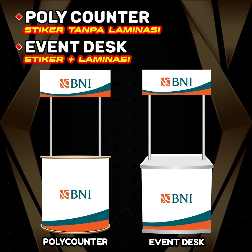 Jual Booth Stand Event Desk Logo BANK BNI / Polycounter Oval Custom BNI ...